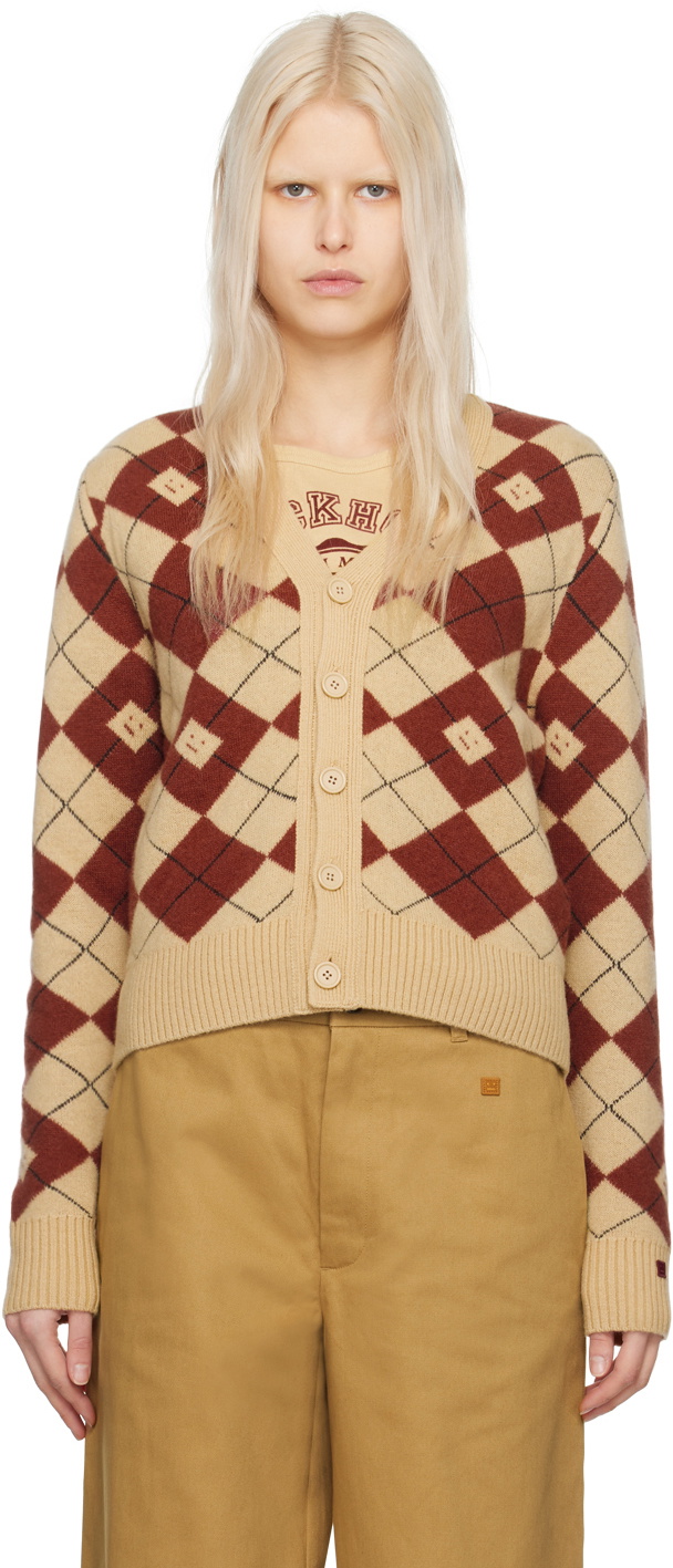 Acne Studios Tan & Burgundy Argyle Cardigan Acne Studios