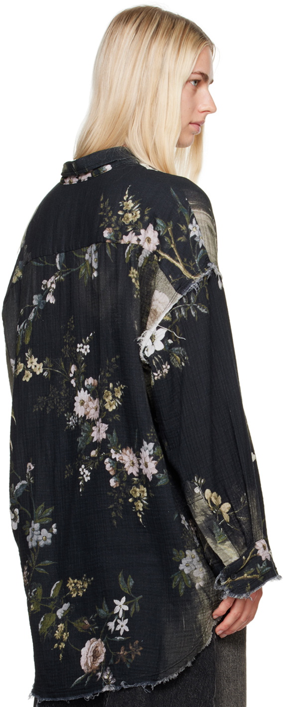 R13 Black Shredded Seam Drop Neck Shirt R13