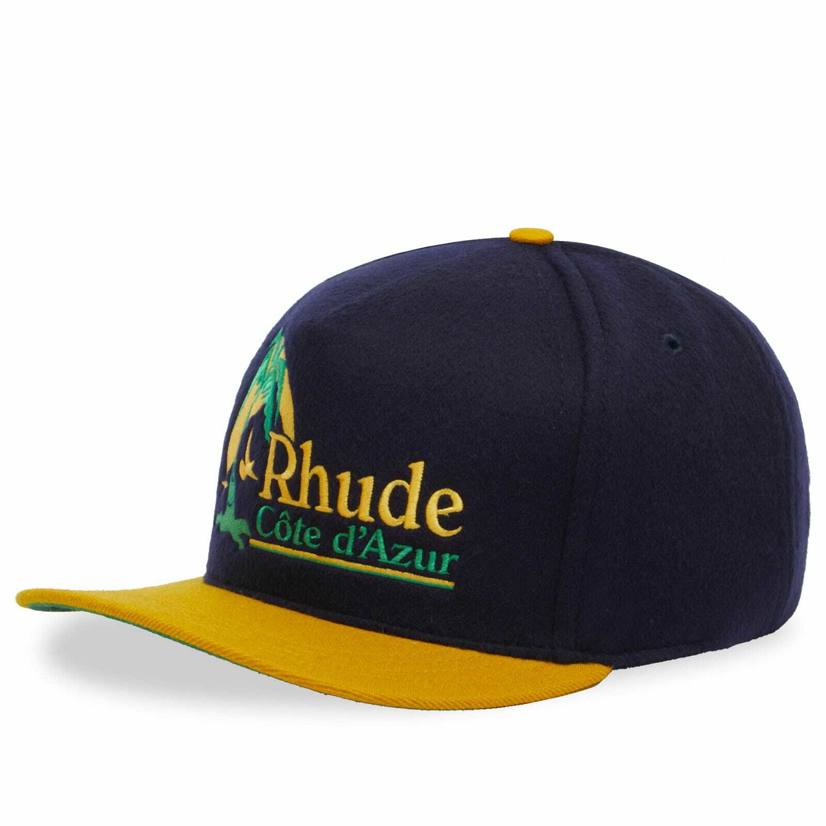 Rhude Men's Azur Coast Cap in Navy/Yellow Rhude
