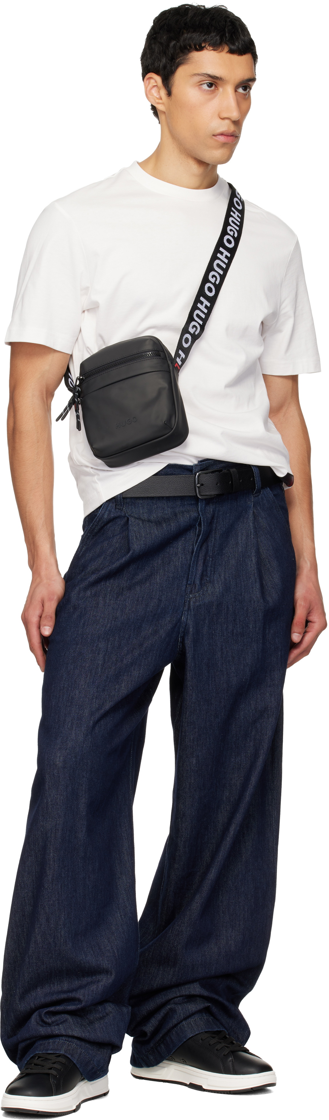 Hugo Black Italian-Made Grained Leather Belt Hugo Boss