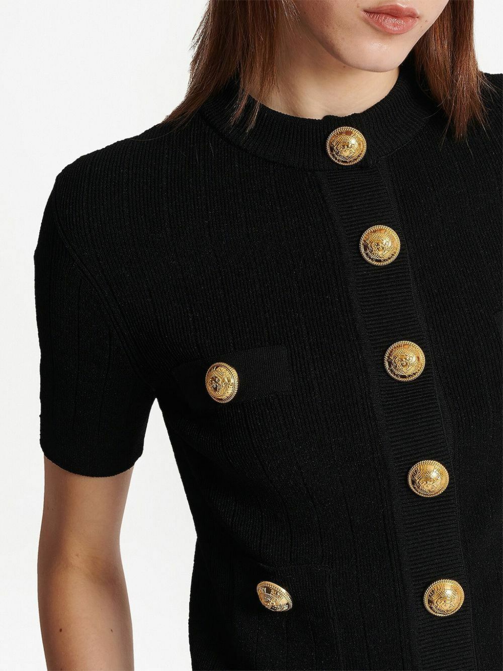 Balmain Black Ribbed-Knit Cardigan Balmain