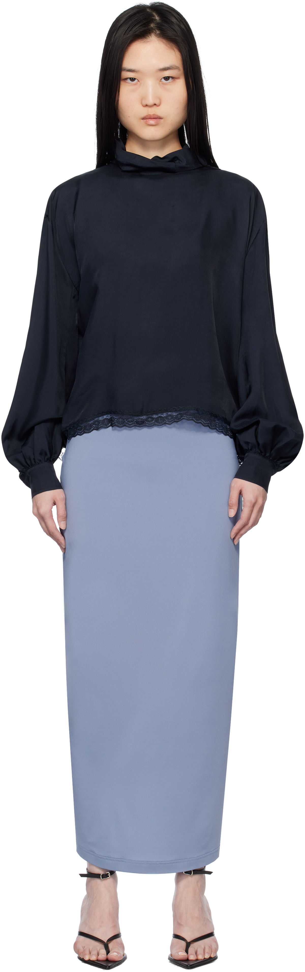 Pushbutton Navy Two Way Blouse Pushbutton