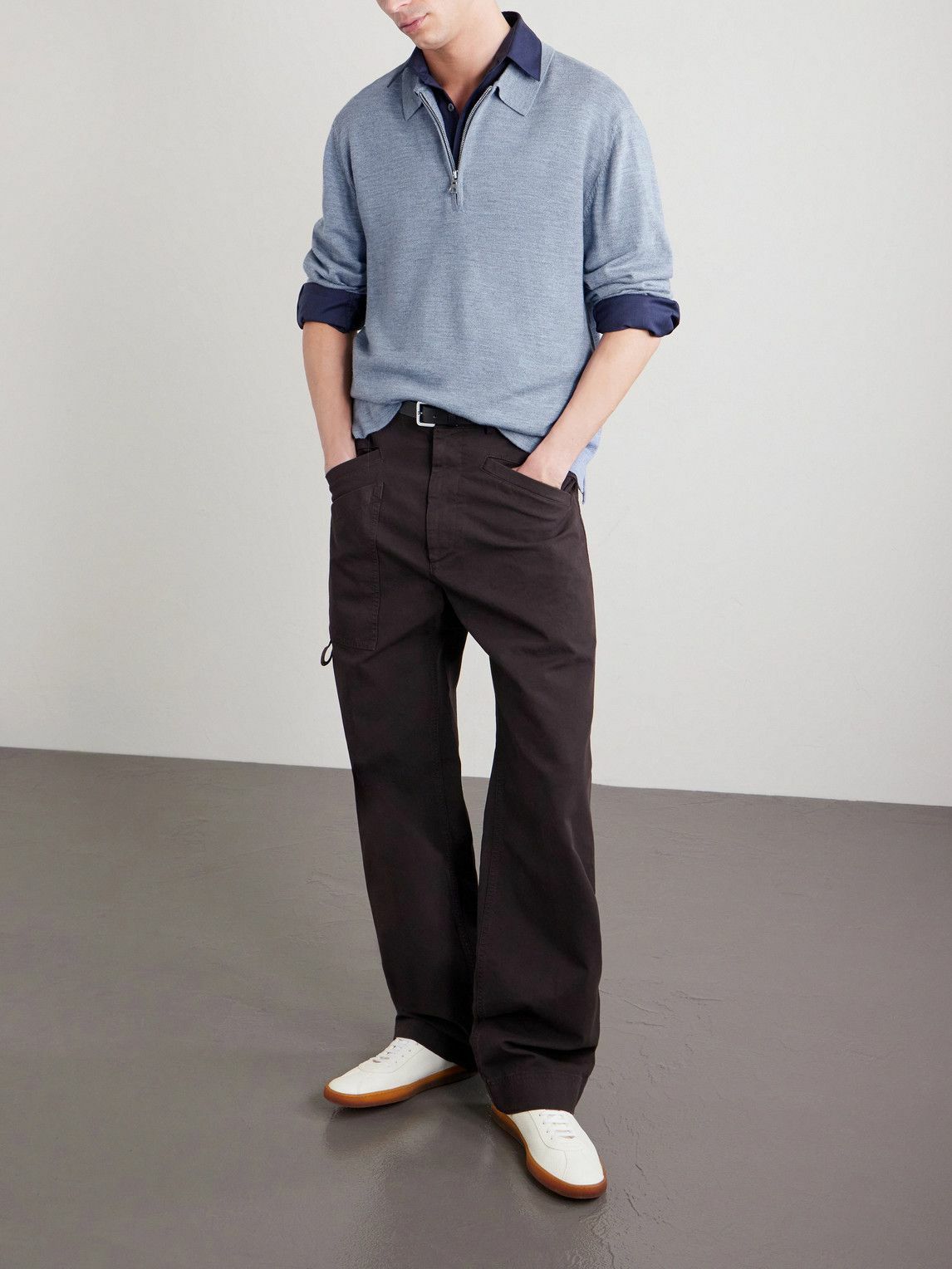 Officine Générale - Bene Merino Wool Half-Zip Polo Shirt - Blue ...