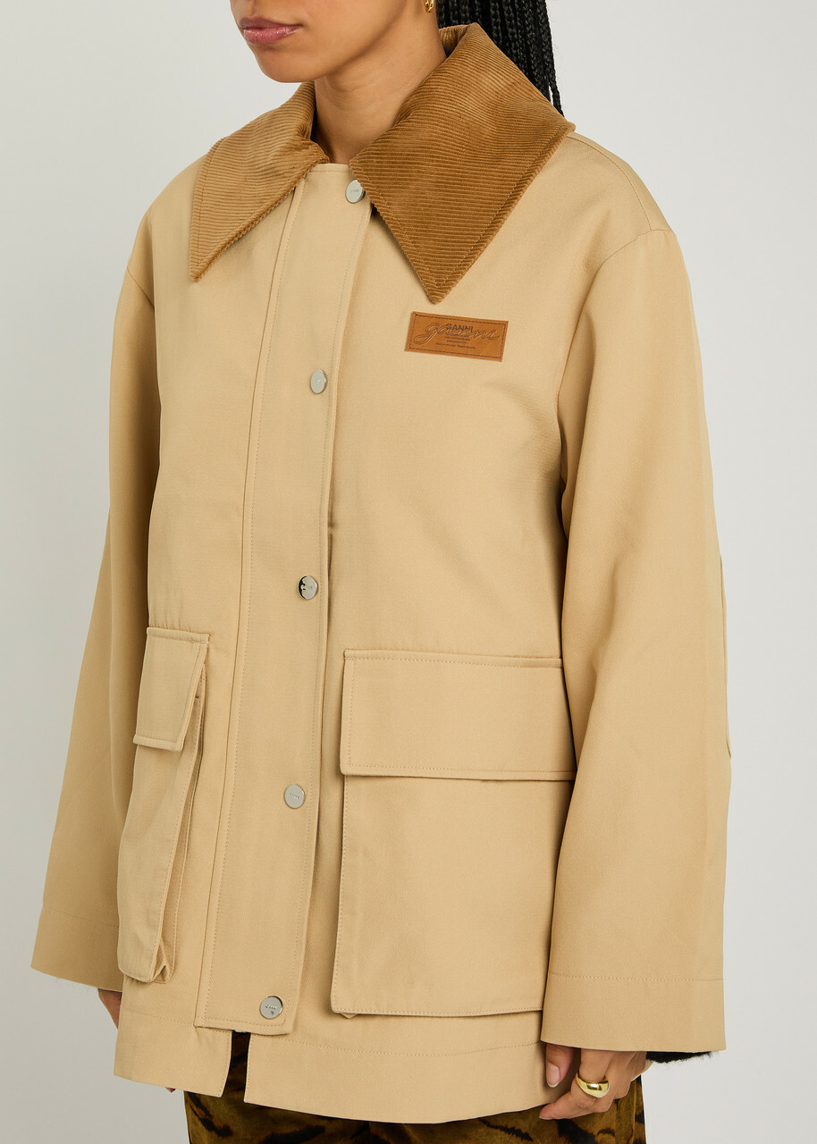 Ganni Corduroy-collar Twill Jacket Beige GANNI