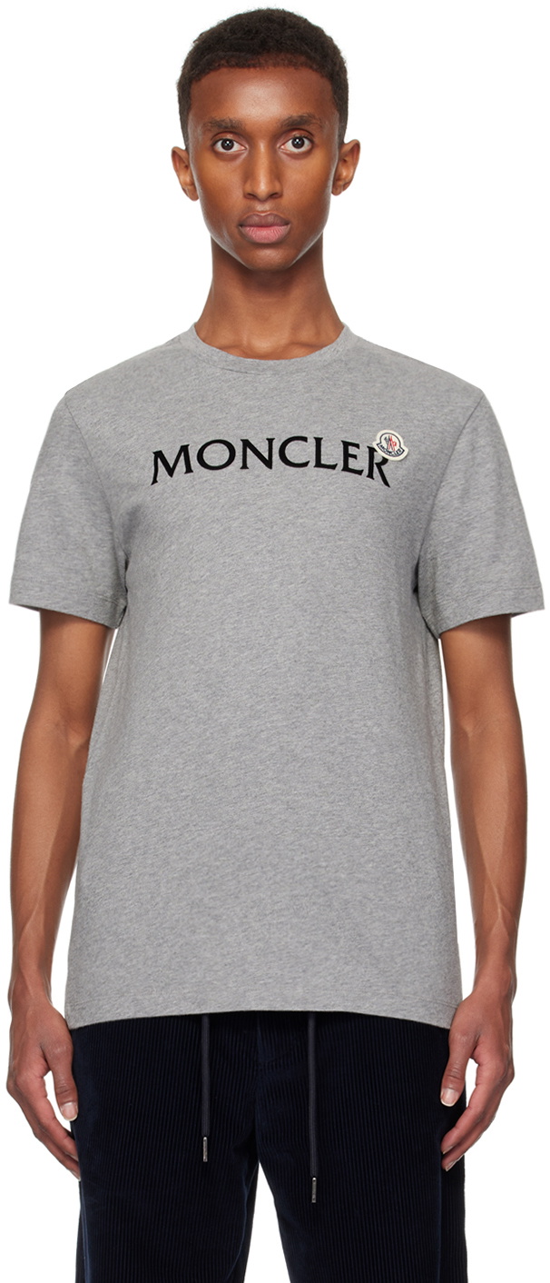 Moncler Gray Flocked Logo T-shirt Moncler