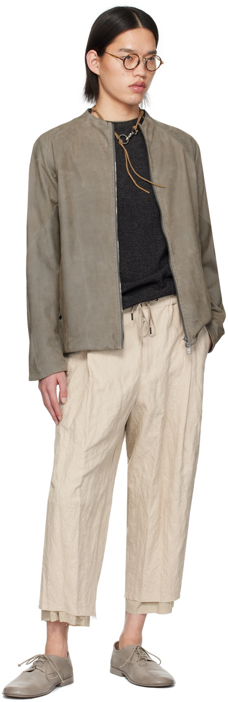 DEVOA Gray Paneled Leather Jacket