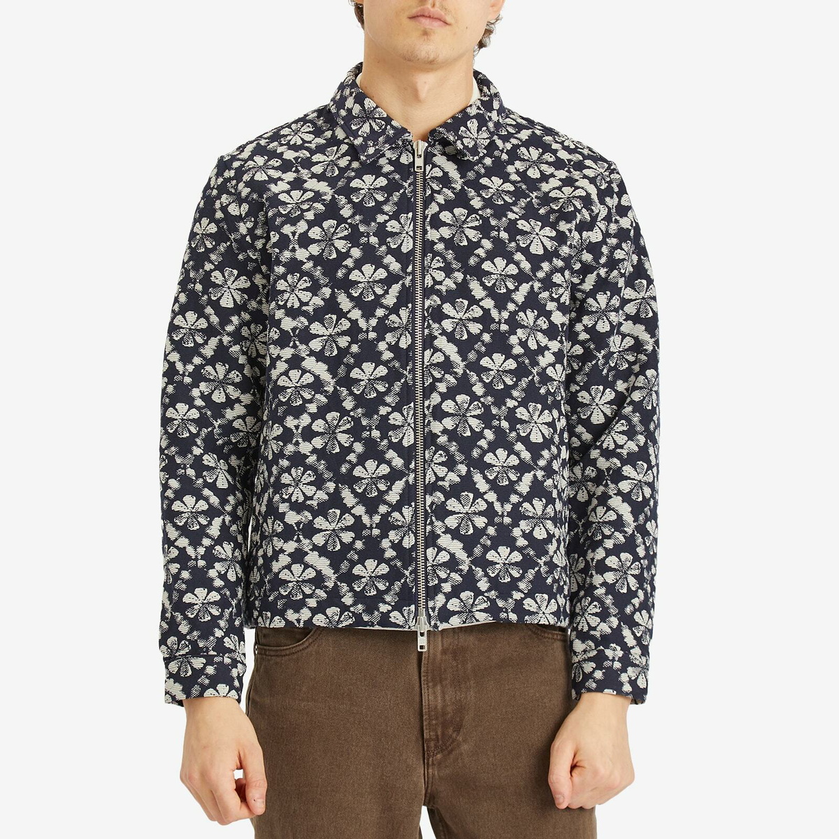 Wax London Men's Eldon Jacquard Flower Jacket in Navy/Ecru Wax London