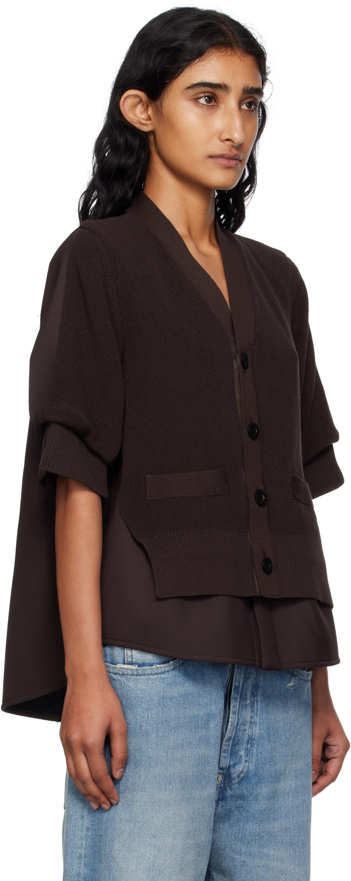 sacai Brown Suiting Mix Knit Cardigan Sacai