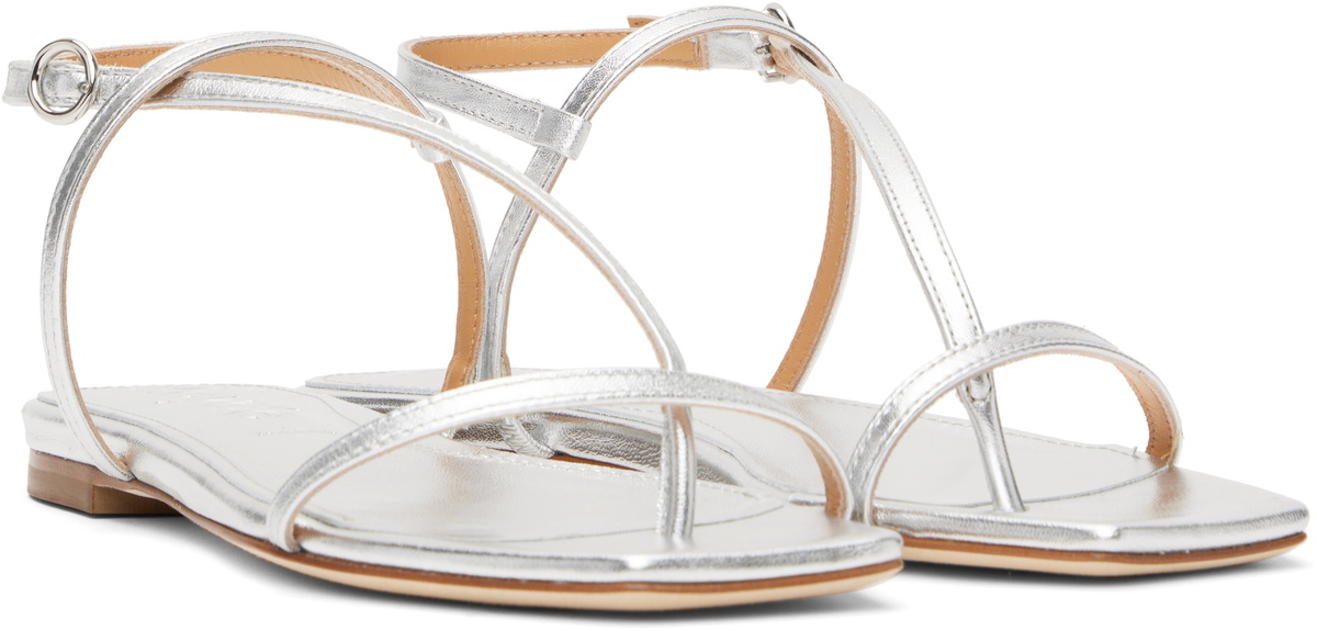 Aeyde Silver Ella Leather Toe-Post Sandals Aeyde