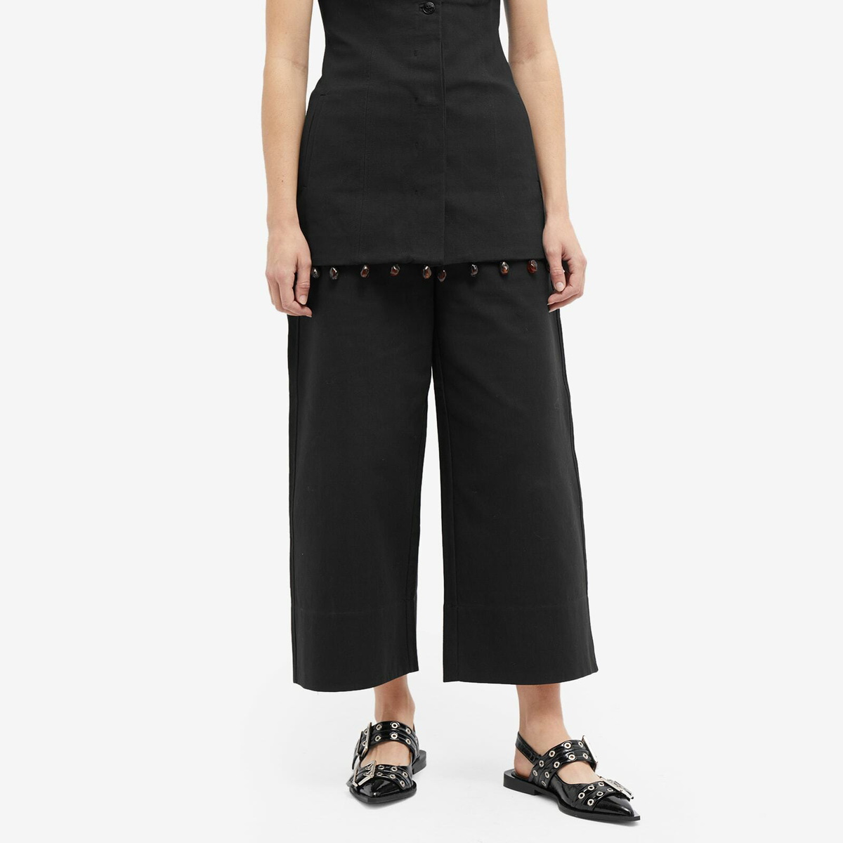 GANNI Women's Wide Crop Pants in Black GANNI