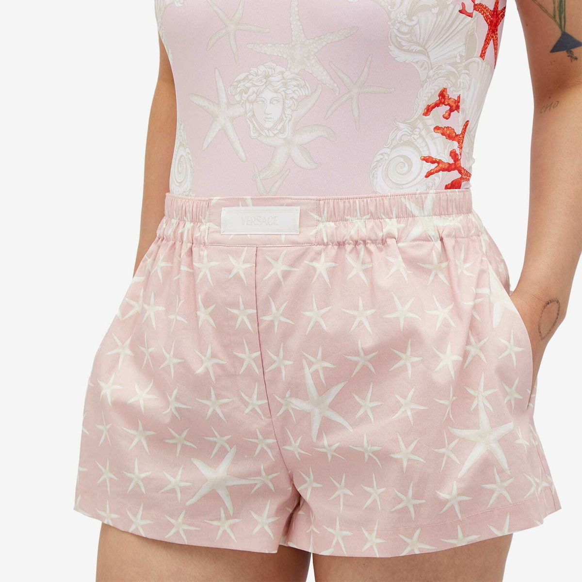 Versace Women's Starfish Print Shorts in Dusty Rose/Bone Versace