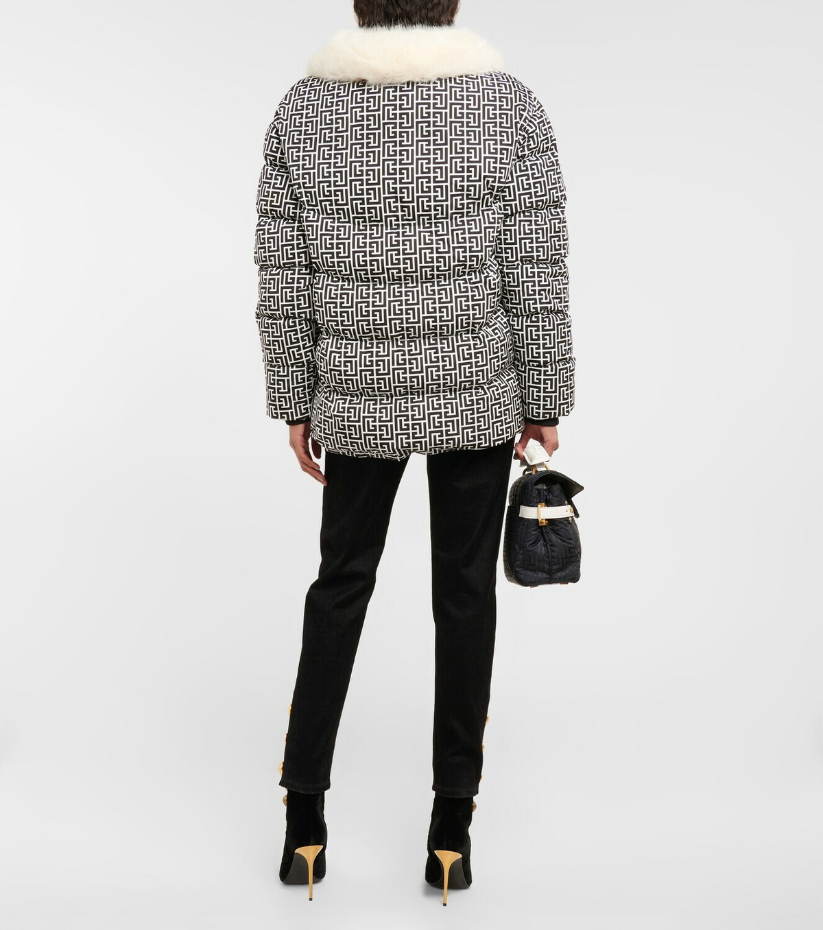 Balmain - Monogram faux fur-trimmed puffer jacket Balmain