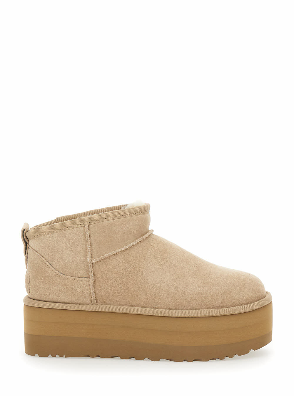 UGG classic Ultramini Beige Ankle Boots With Platform In Leather Woman Ugg