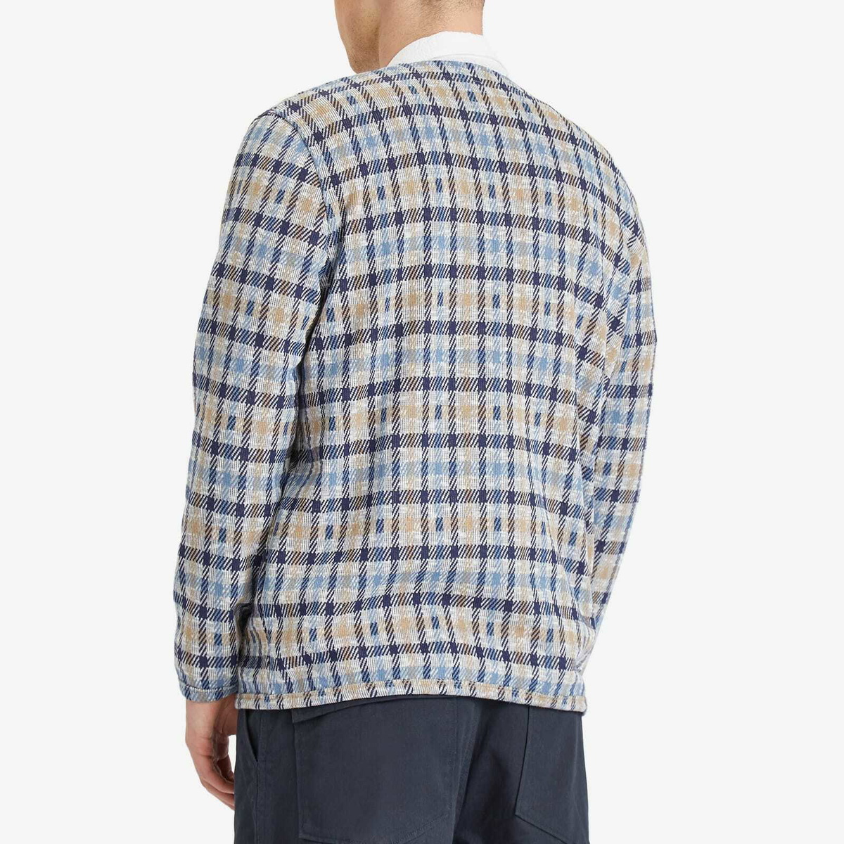 Universal Works Men's Summer Check Cardigan in Brown/Blue Universal Works