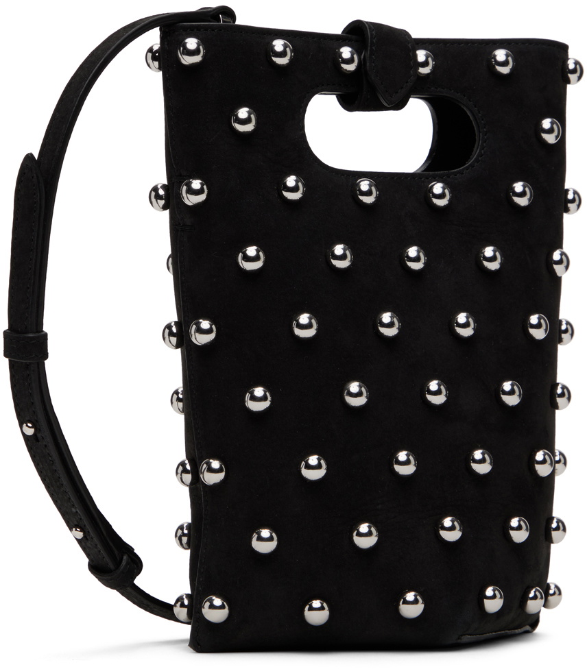 ALAÏA Black Small Folded Studded Nubuck Leather Tote ALAÏA