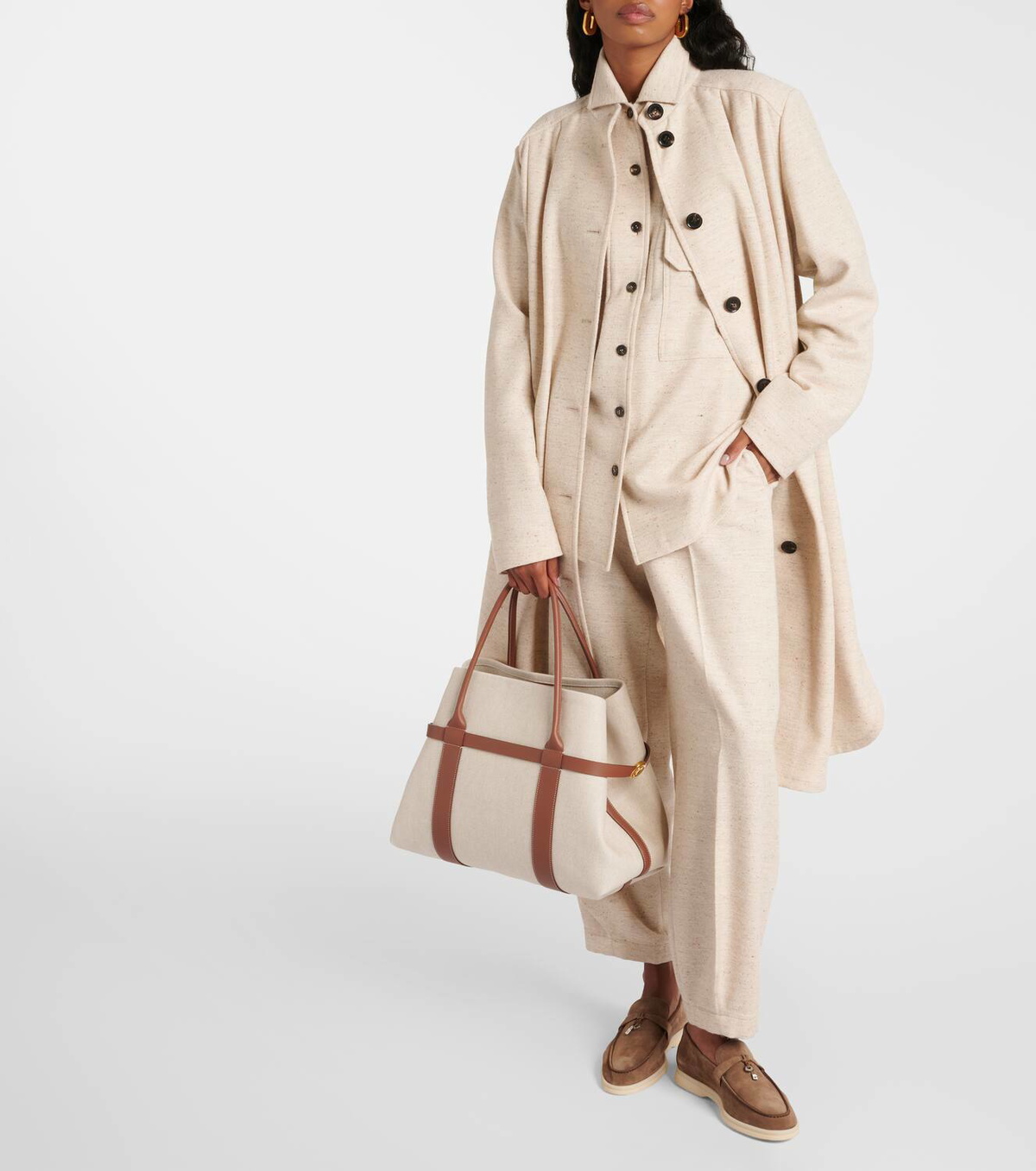 Loro Piana Ghiera Large leather-trimmed canvas shopper Loro Piana