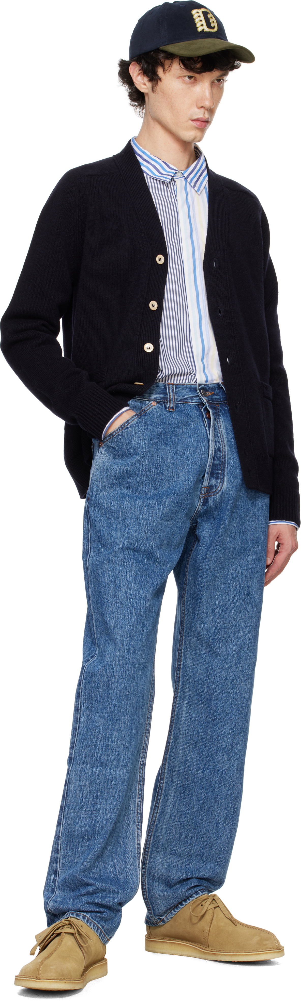 Drake's Navy Lambswool 6 Button Cardigan Drake's