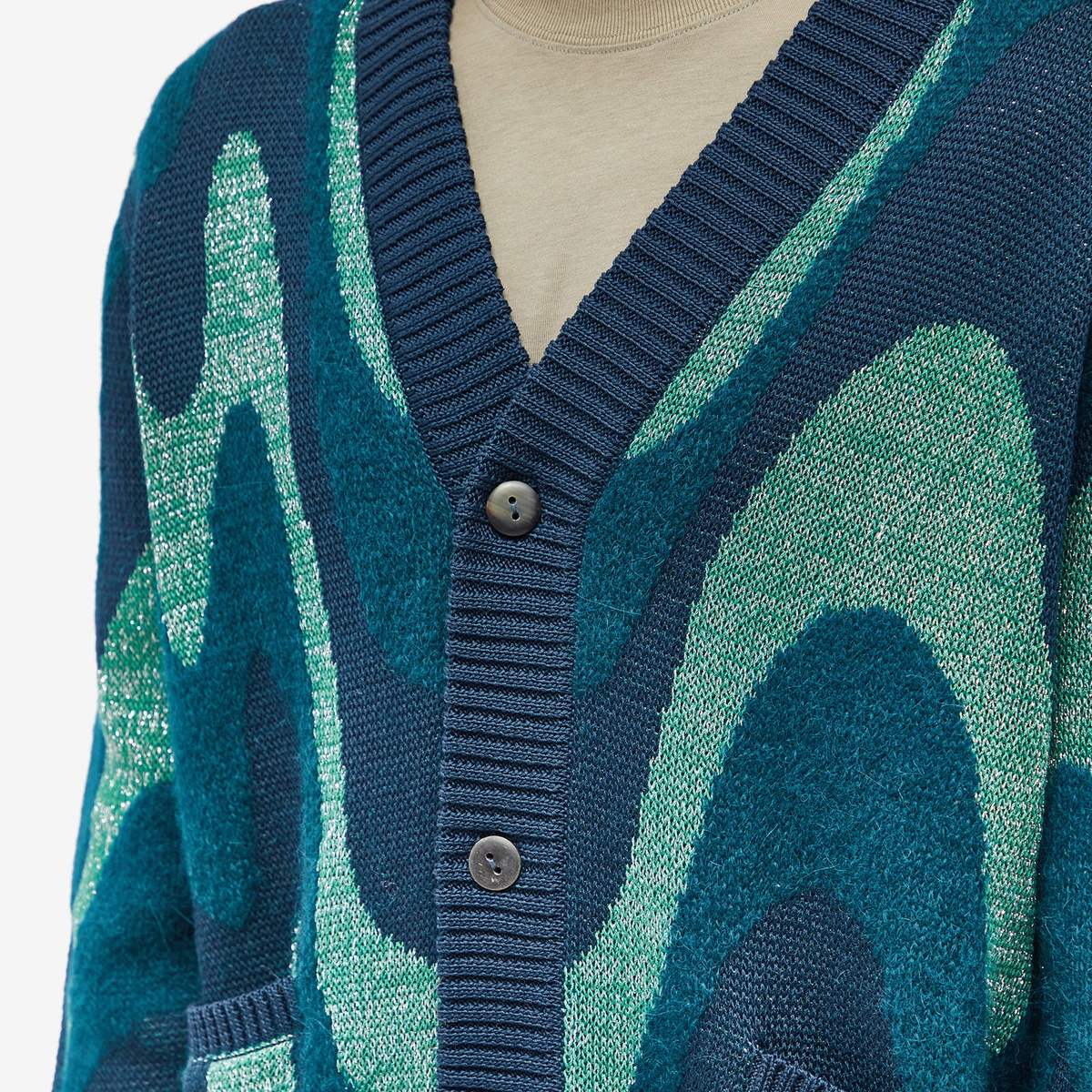 Corridor Men's Shimmer Wave Cardigan in Green Corridor
