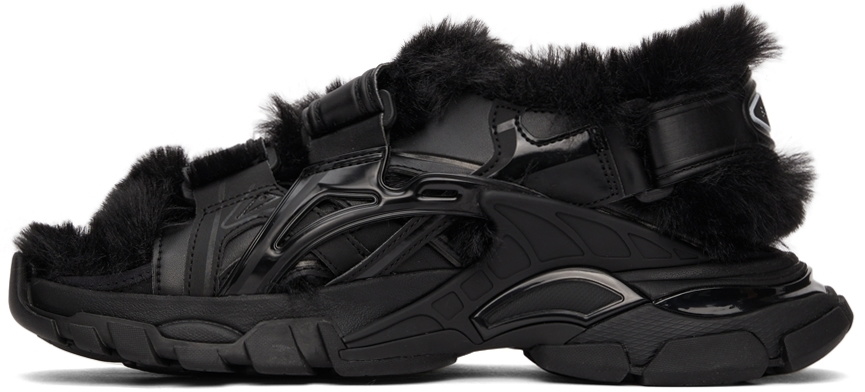 Balenciaga Black Faux-Fur Track Sandals Balenciaga