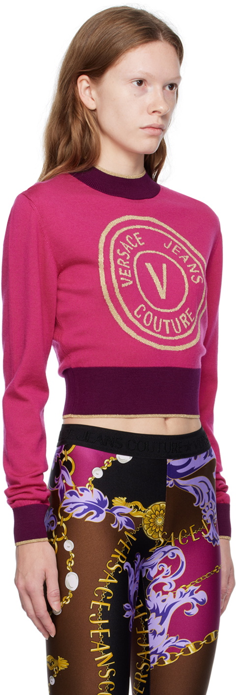 Versace Jeans Couture Pink V-Emblem Sweater Versace