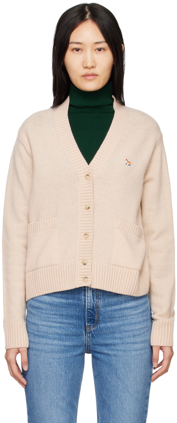 Maison Kitsuné Beige Baby Fox Patch Boxy Cardigan Maison Kitsune