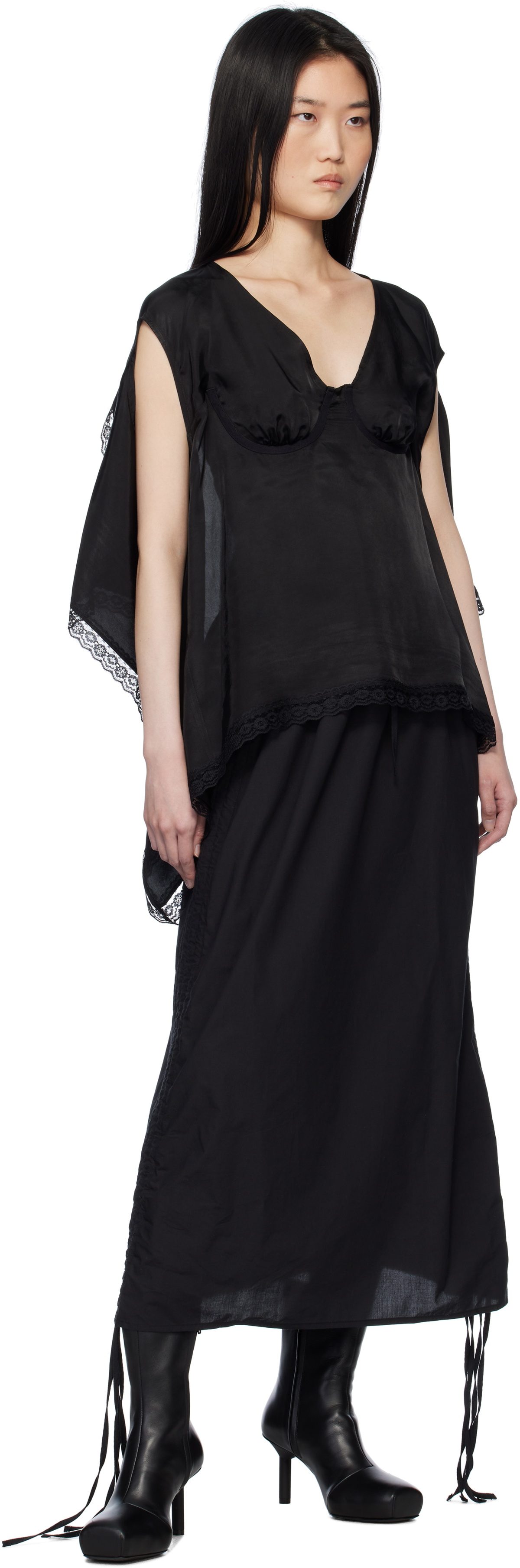 Pushbutton Black Bra Point Square Blouse Pushbutton