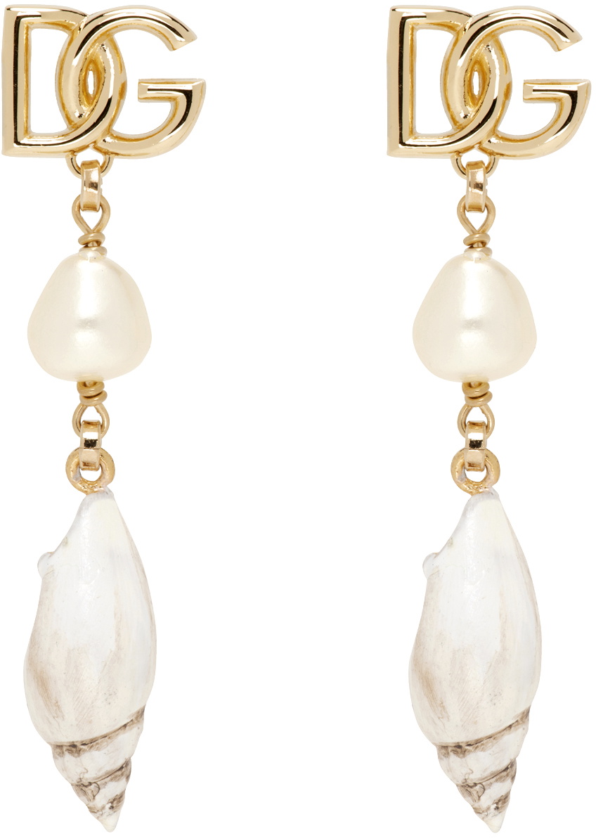 Dolce&Gabbana Gold 'DG' Logo & Shell Charm Earrings Dolce & Gabbana