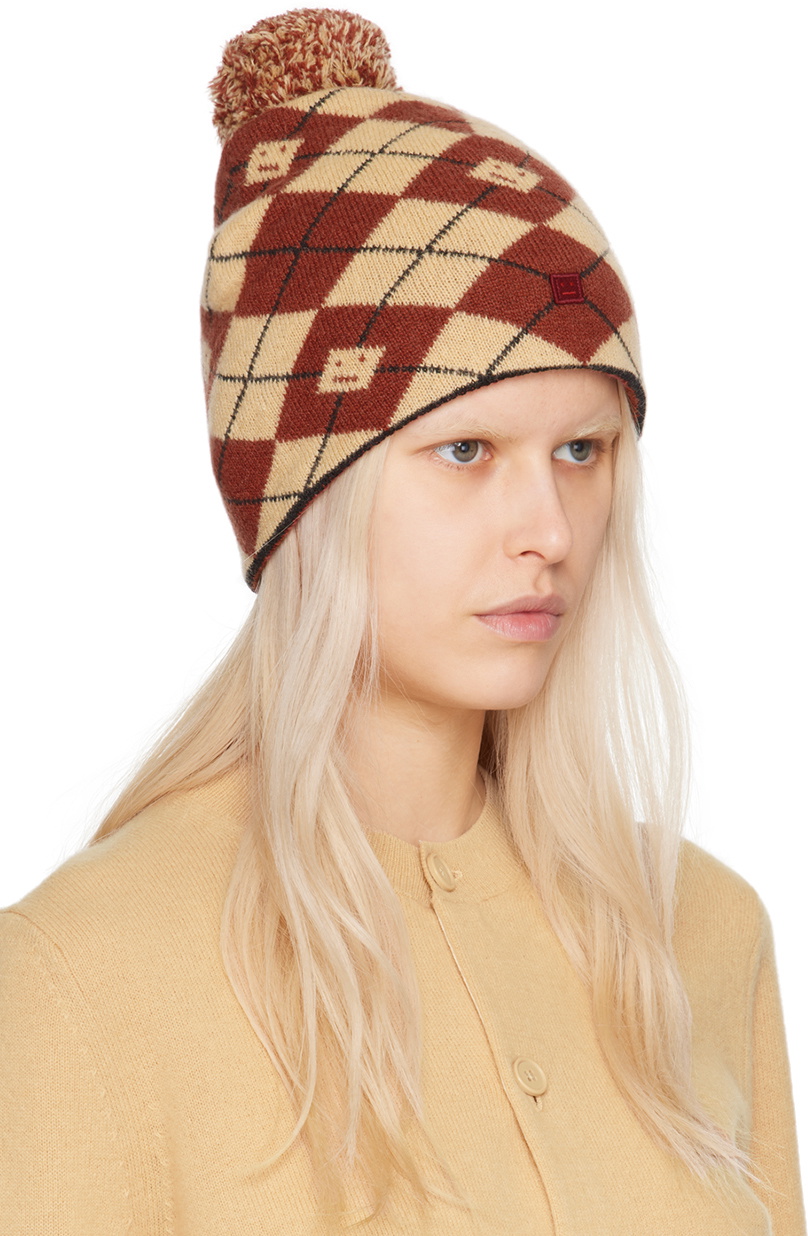 Acne Studios Beige & Brown Argyle Jacquard Beanie Acne Studios