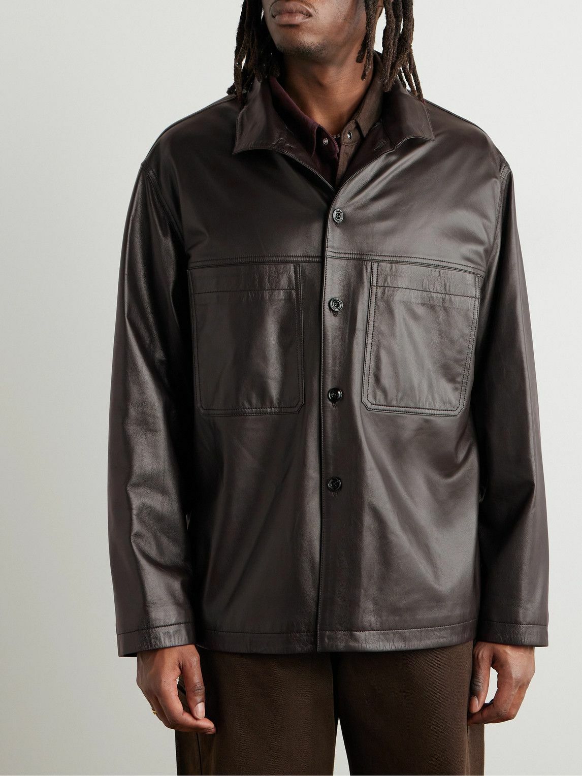 LEMAIRE - Leather Overshirt - Brown Lemaire