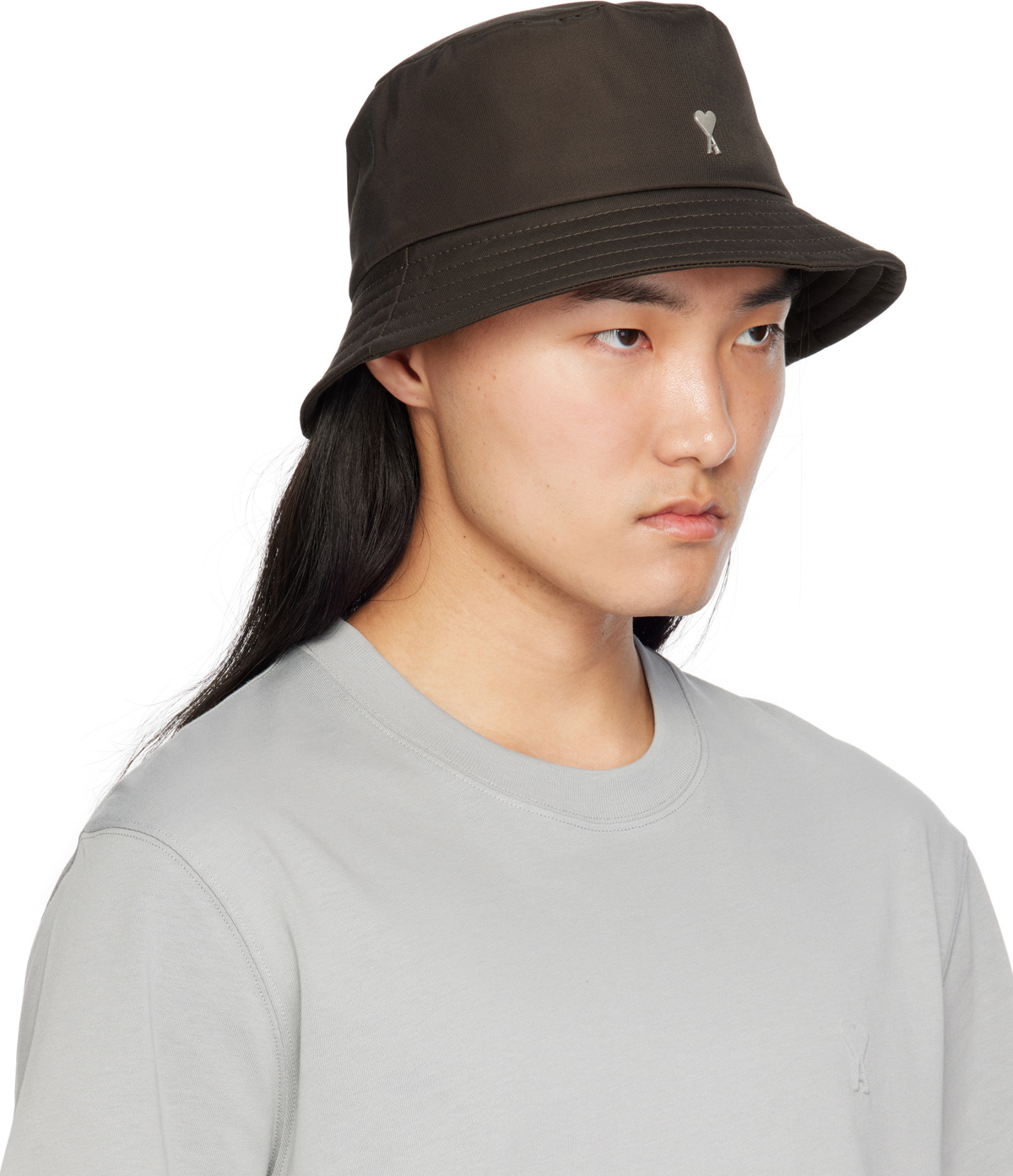 AMI Paris Brown Ami de Coeur Stud Bucket Hat AMI