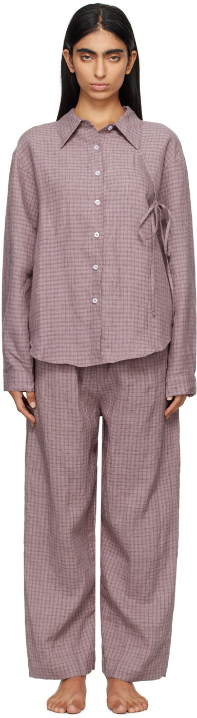 Deiji Studios Pink String Linen Pyjama Set Deiji Studios