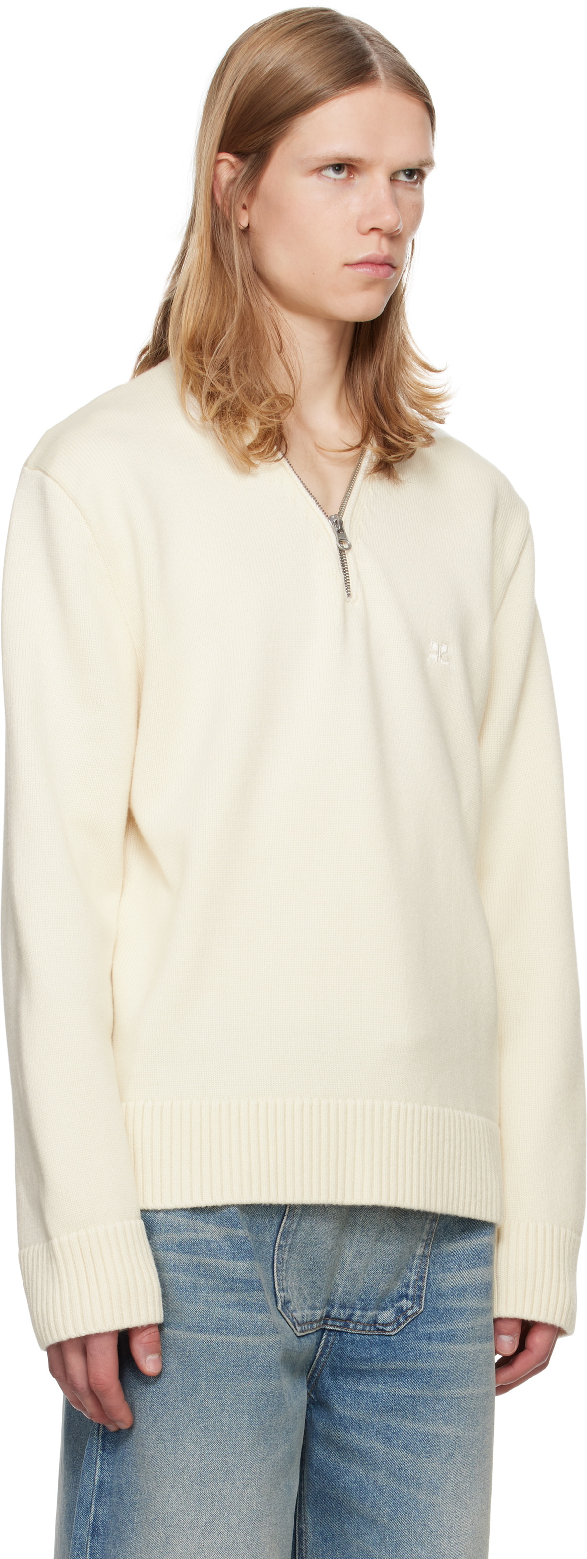 Courrèges White Zipped Wool Sweater Courreges