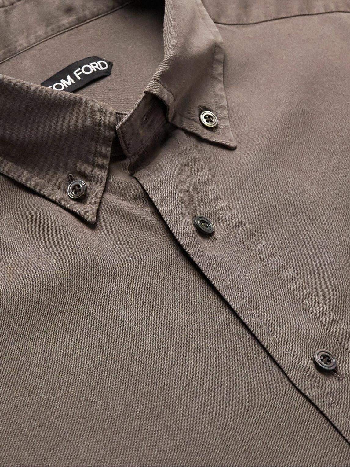 TOM FORD - Button-Down Collar Garment-Dyed Lyocell-Twill Shirt - Brown ...