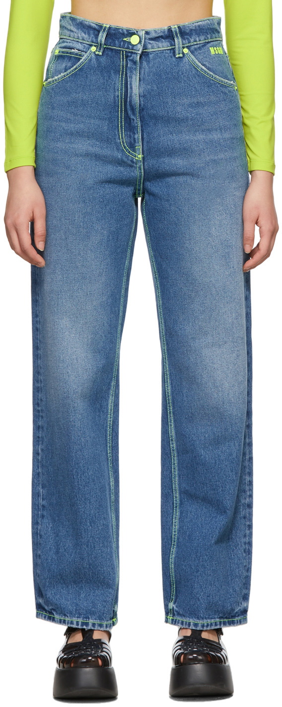 MSGM Blue Fluo Stitch Jeans MSGM