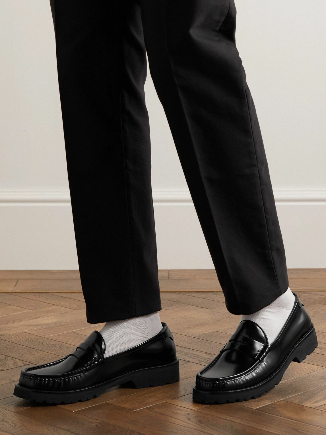 SAINT LAURENT - Le Loafer Monogram Logo-Appliquéd Leather Penny Loafers ...