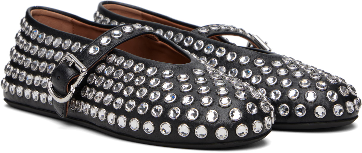 ALAÏA Black Strass Lambskin Ballerina Flats ALAÏA