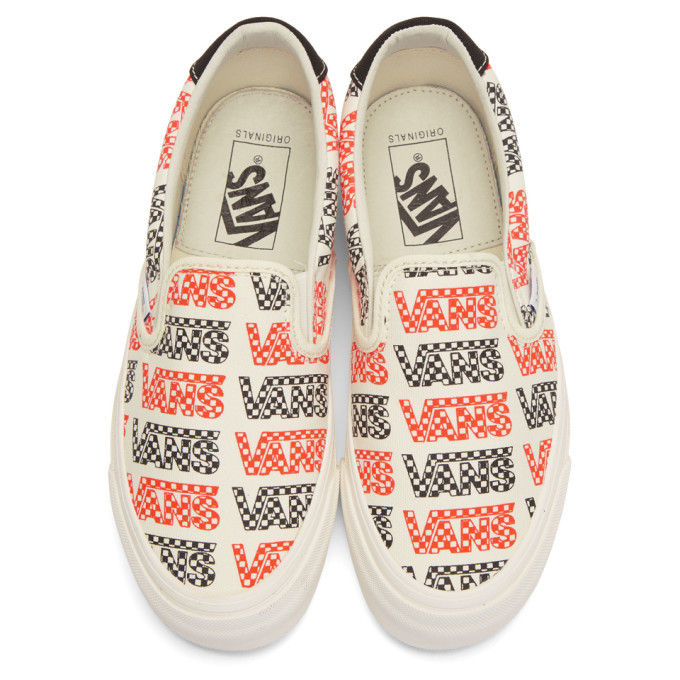Vans White and Red Logo Checkerboard OG Slip-On 59 LX Sneakers Vans