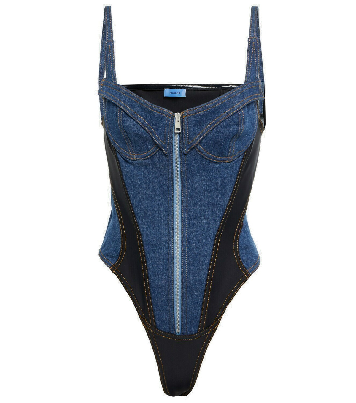 Mugler - Paneled denim bodysuit Mugler