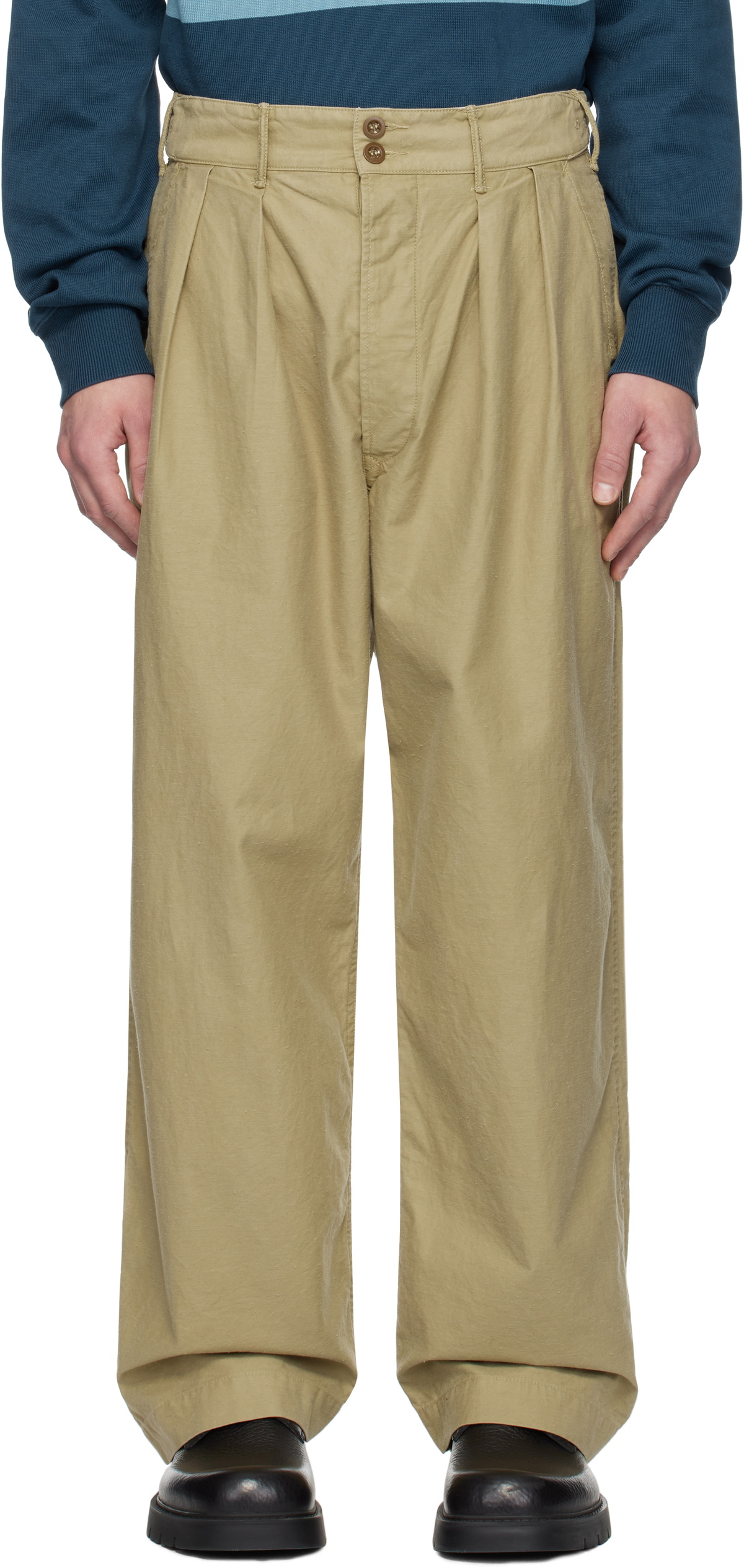 RRL Khaki Pleated Chino Trousers RRL