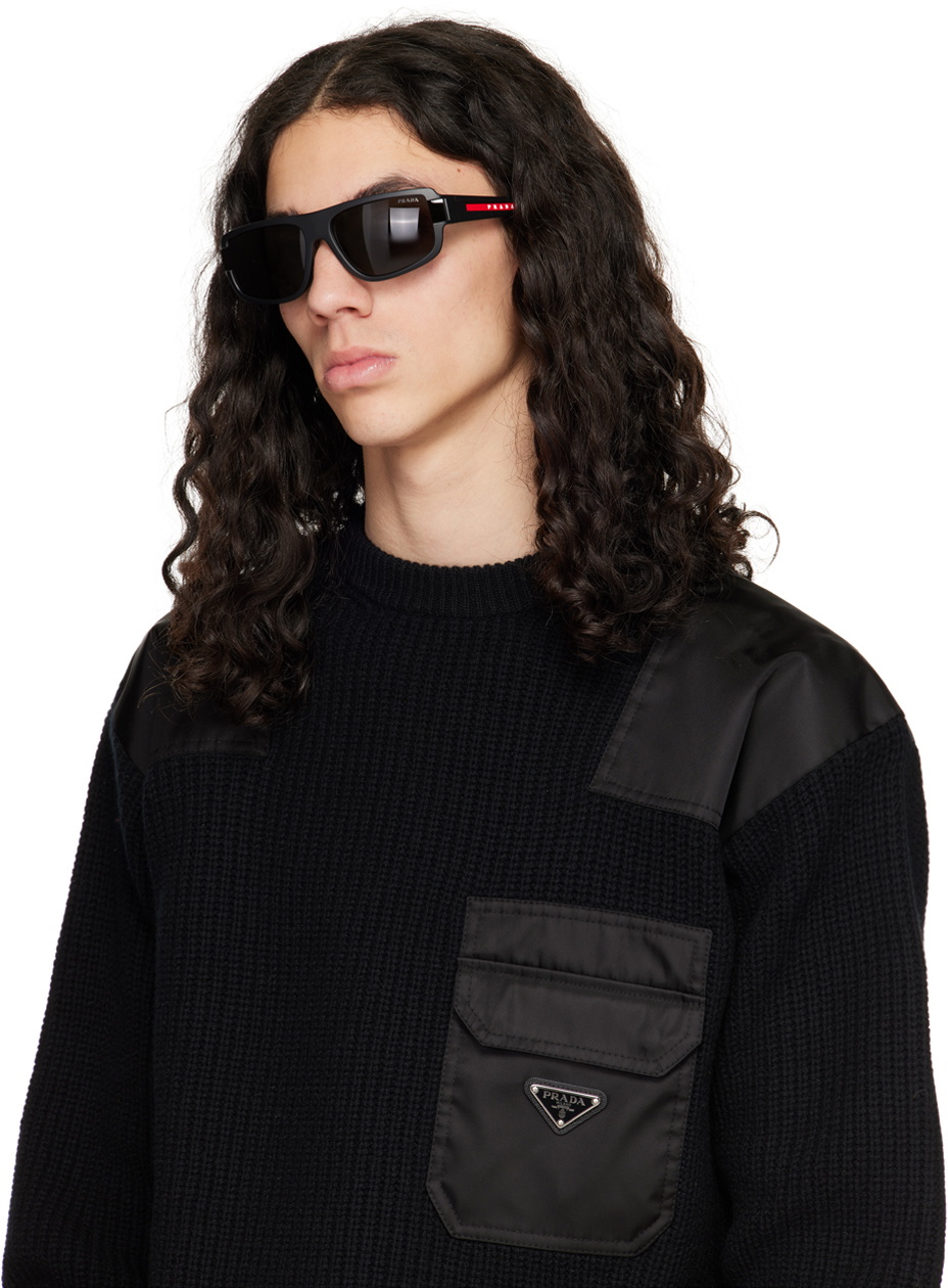 Prada Eyewear Black Linea Rossa Rectangular Sunglasses Prada