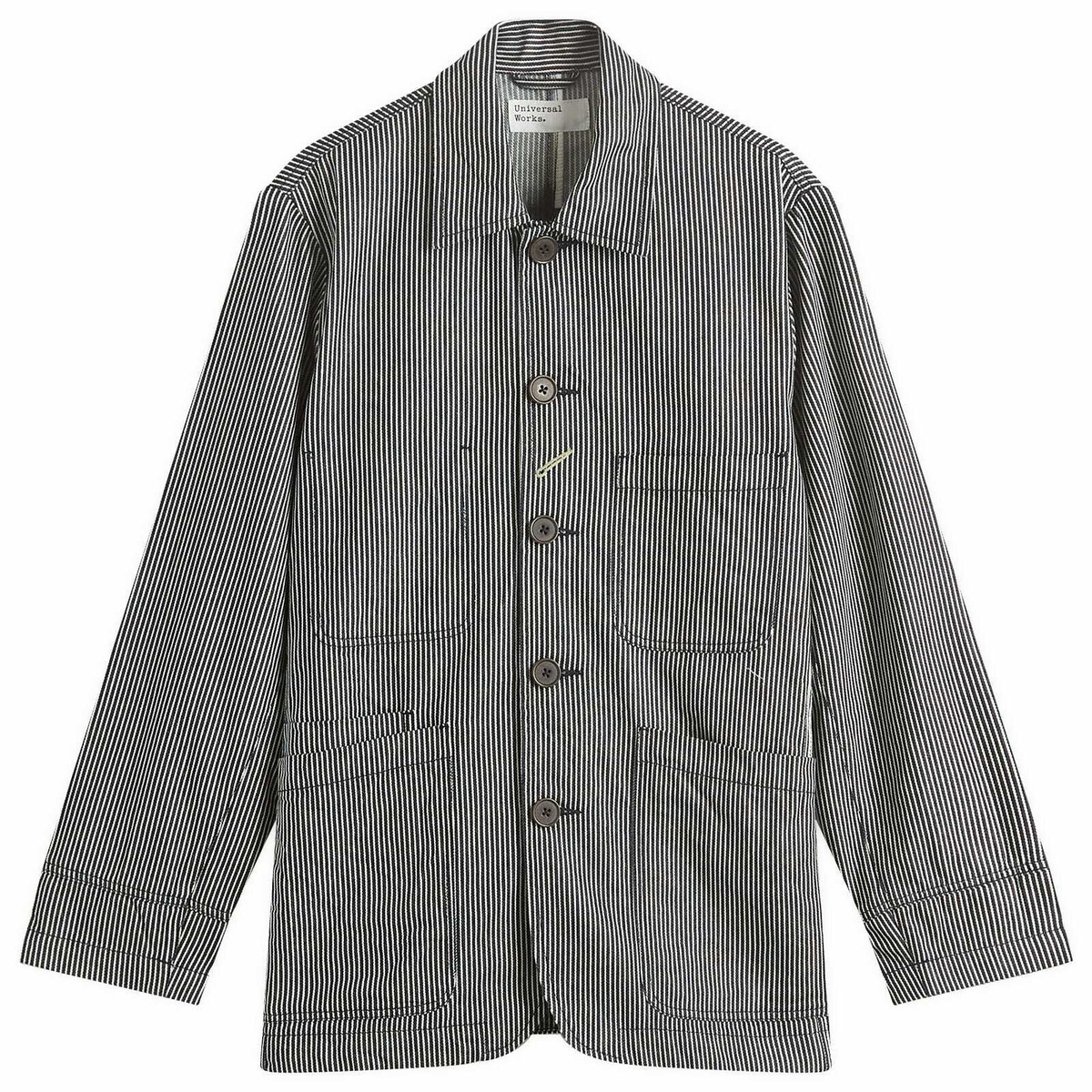 Universal Works Men's Hickory Stripe Original Bakers Jacket in Indigo ...