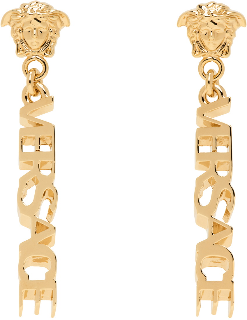 Versace Gold 'La Medusa' Logo Drop Earrings Versace