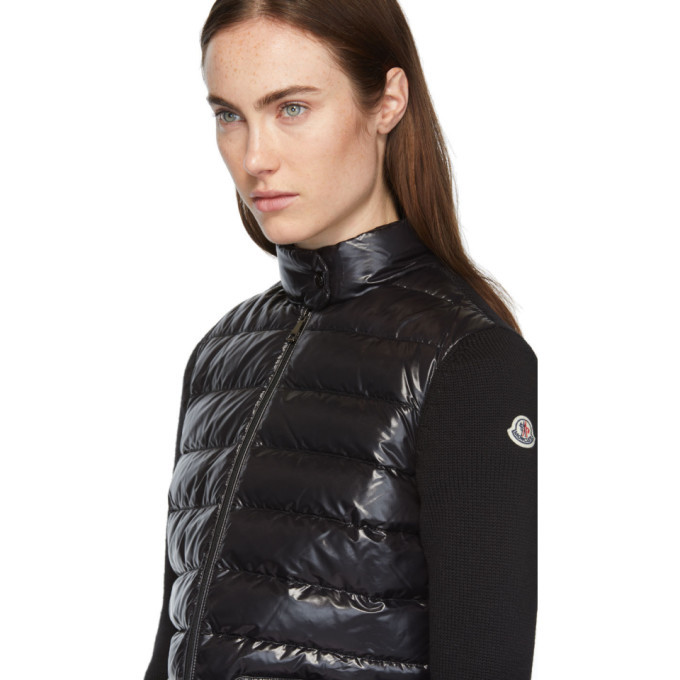Moncler Black Down and Wool High Neck Jacket Moncler