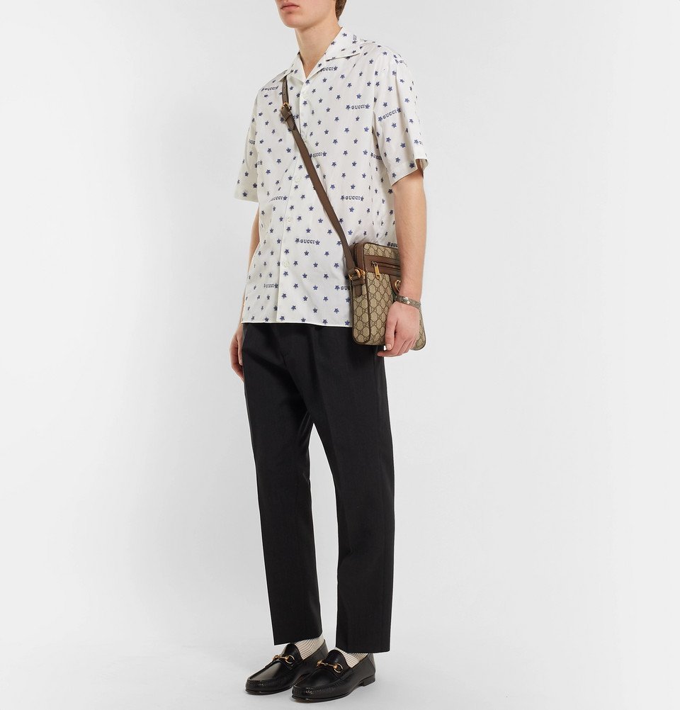 Gucci Camp Collar Fil Coupé Cotton Poplin Shirt Men White Gucci