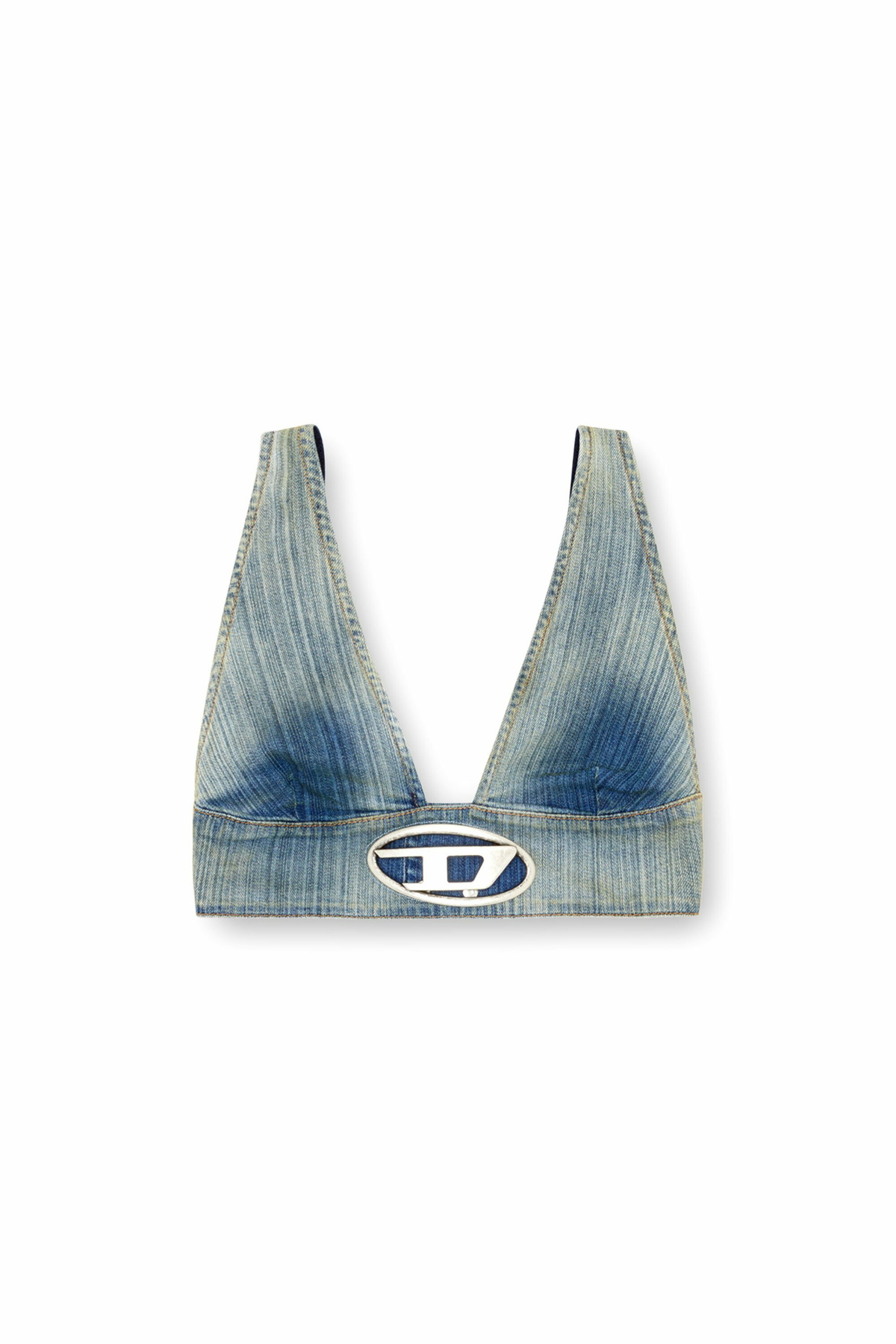 Diesel Bra top in streaky heritage denim - Tops Womens in Blue Diesel