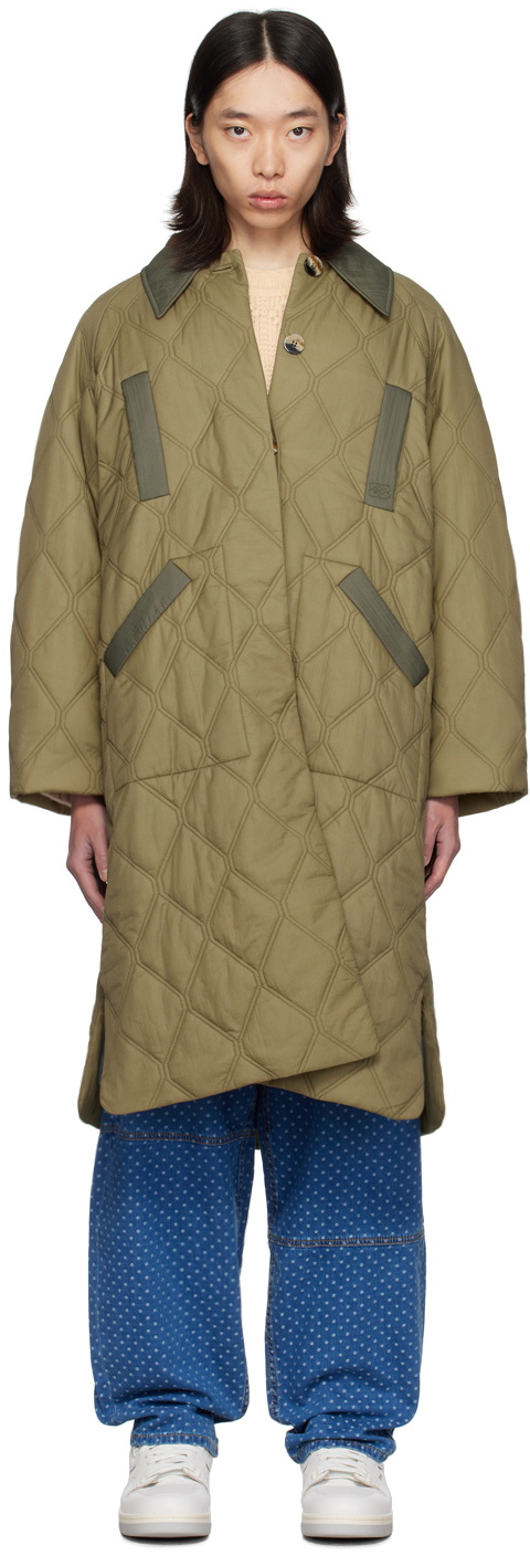 GANNI Khaki Quilted Coat GANNI