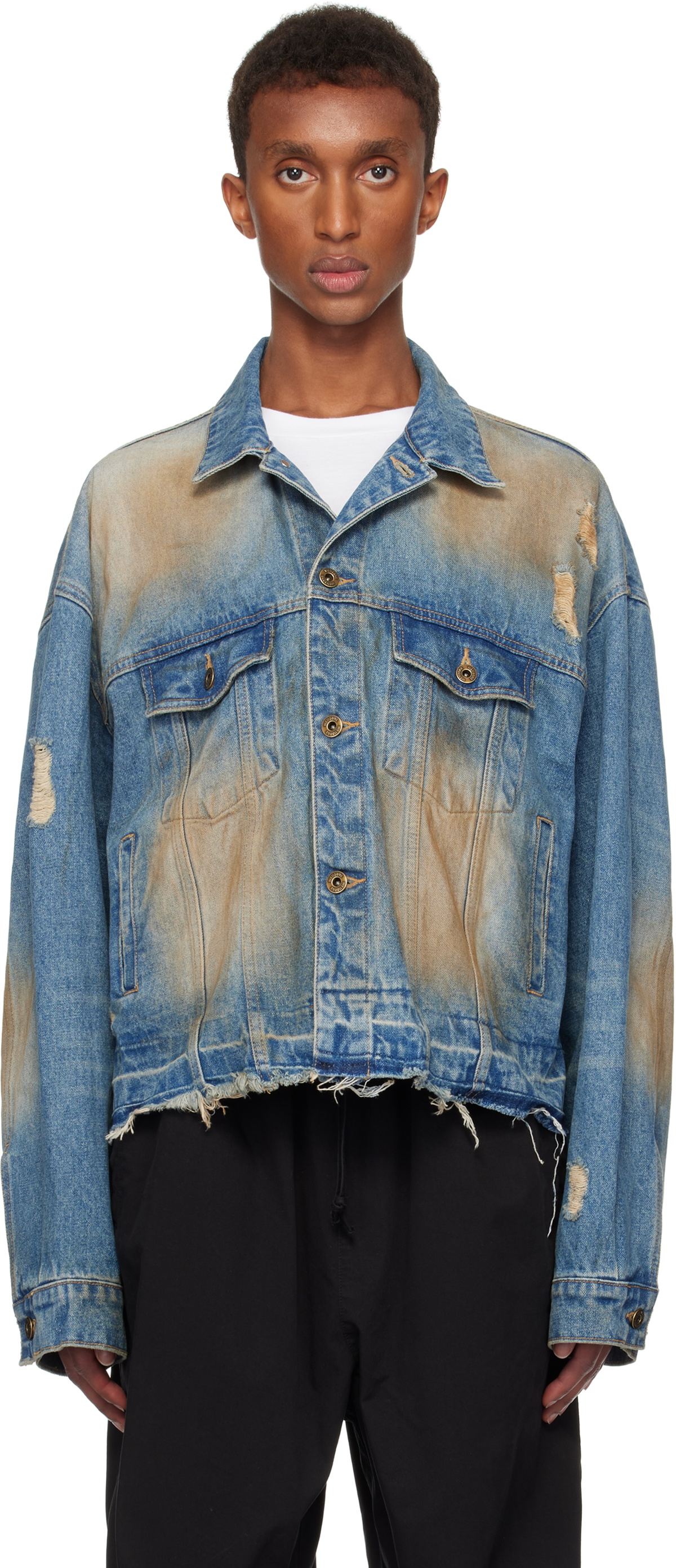 We11done Blue Distressed Denim Jacket We11done