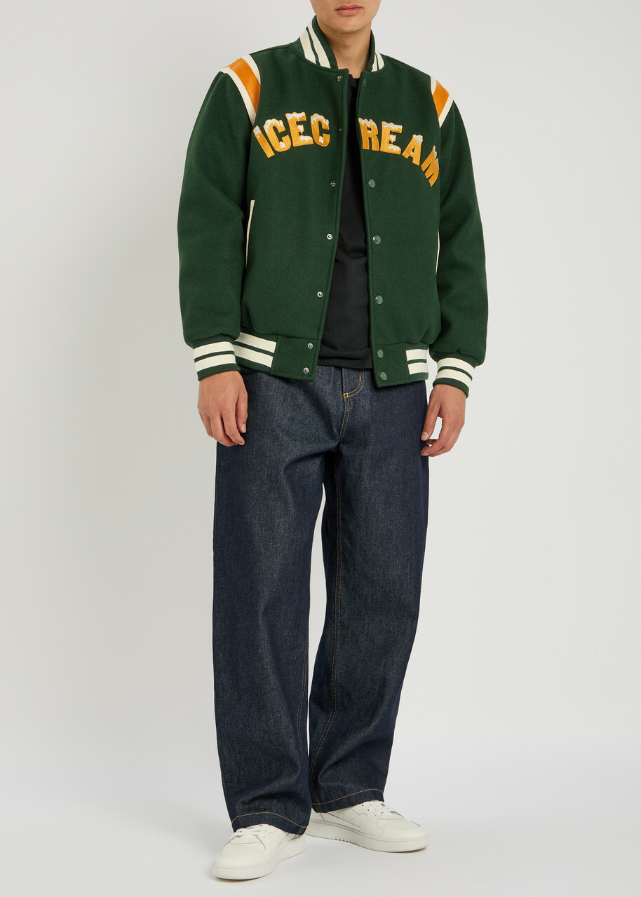 Ice Cream Drippy Padded Felt Varsity Jacket Green ICECREAM