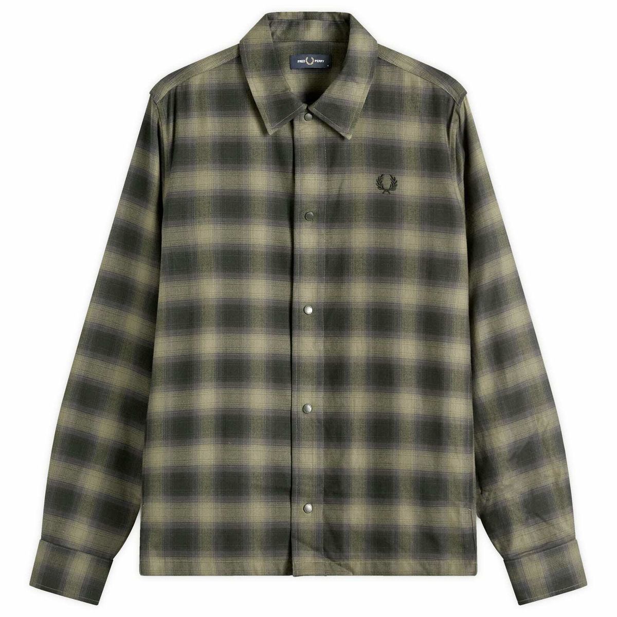 Fred Perry Men's Blurred Tartan Overshirt in Laurel Wreath Green Fred Perry