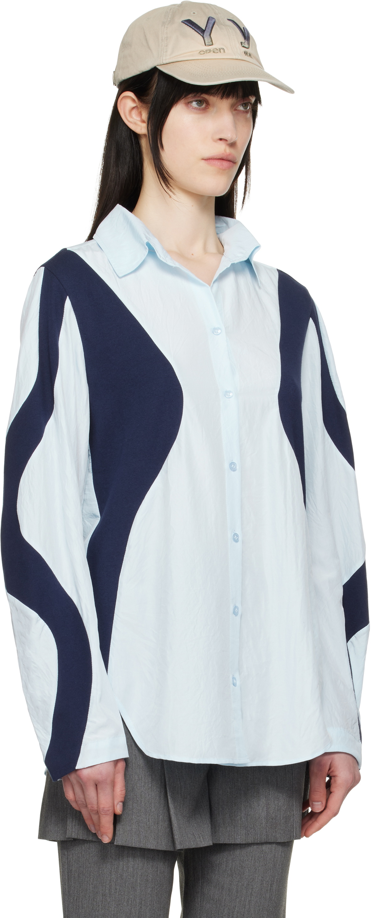 OPEN YY Blue Curved Panel Shirt OPEN YY